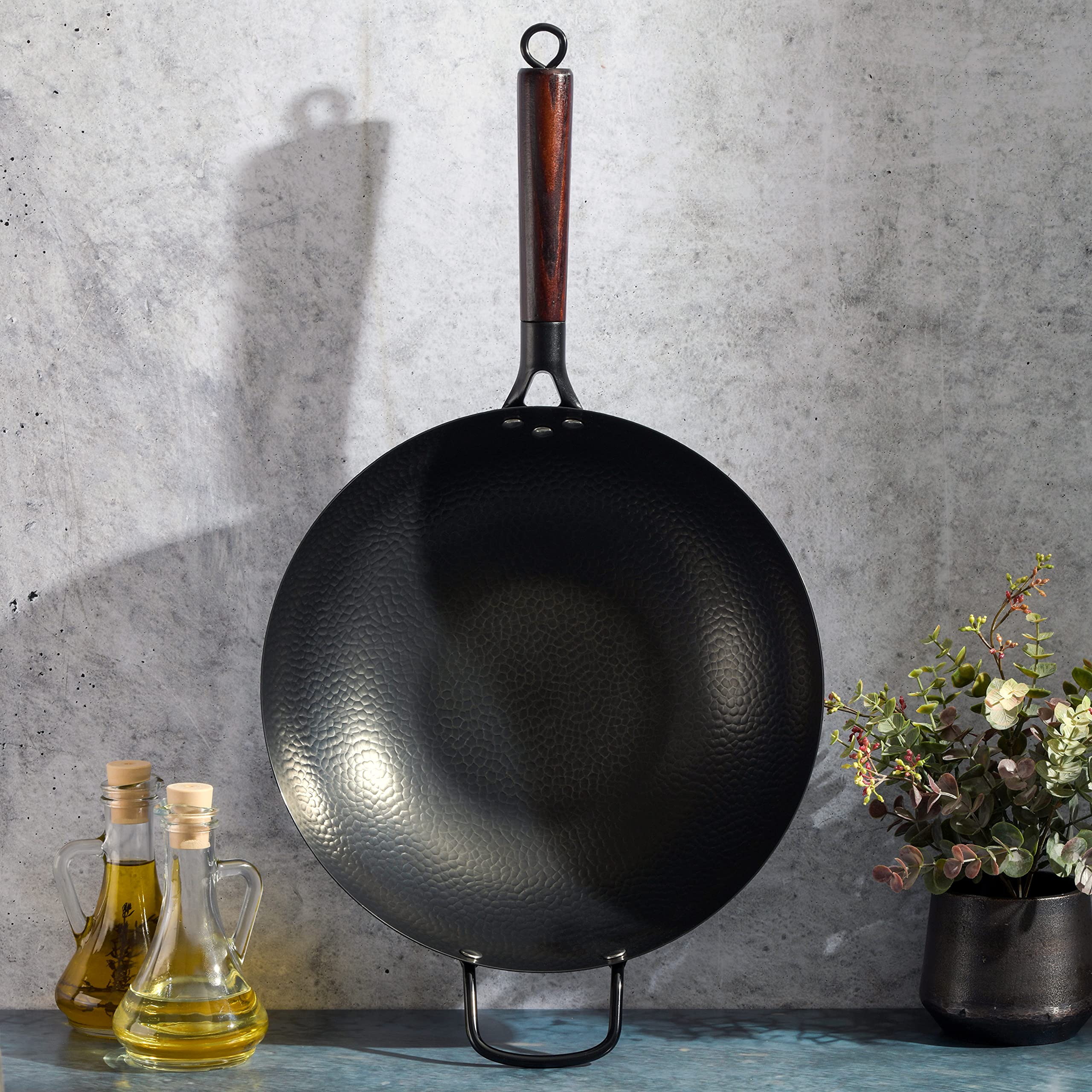 Gibson Home Stargaze Carbon Steel Flat Bottom Wok, 13-Inch, Hammered