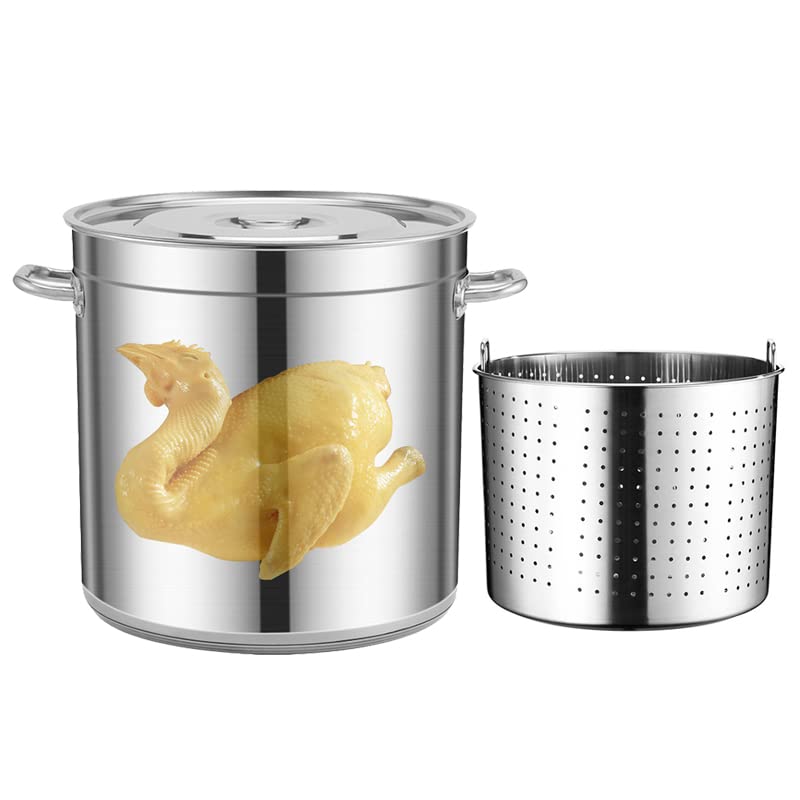 Stock Pot Stainless Steel 27Qt/4Qt5/63Qt Steamer with Lid and Basket Oil Deep Fry Pan Bucket Large Crawfish Clam Stockpot for Tamales, Chili, Soups Boils,35cm/13.8inch