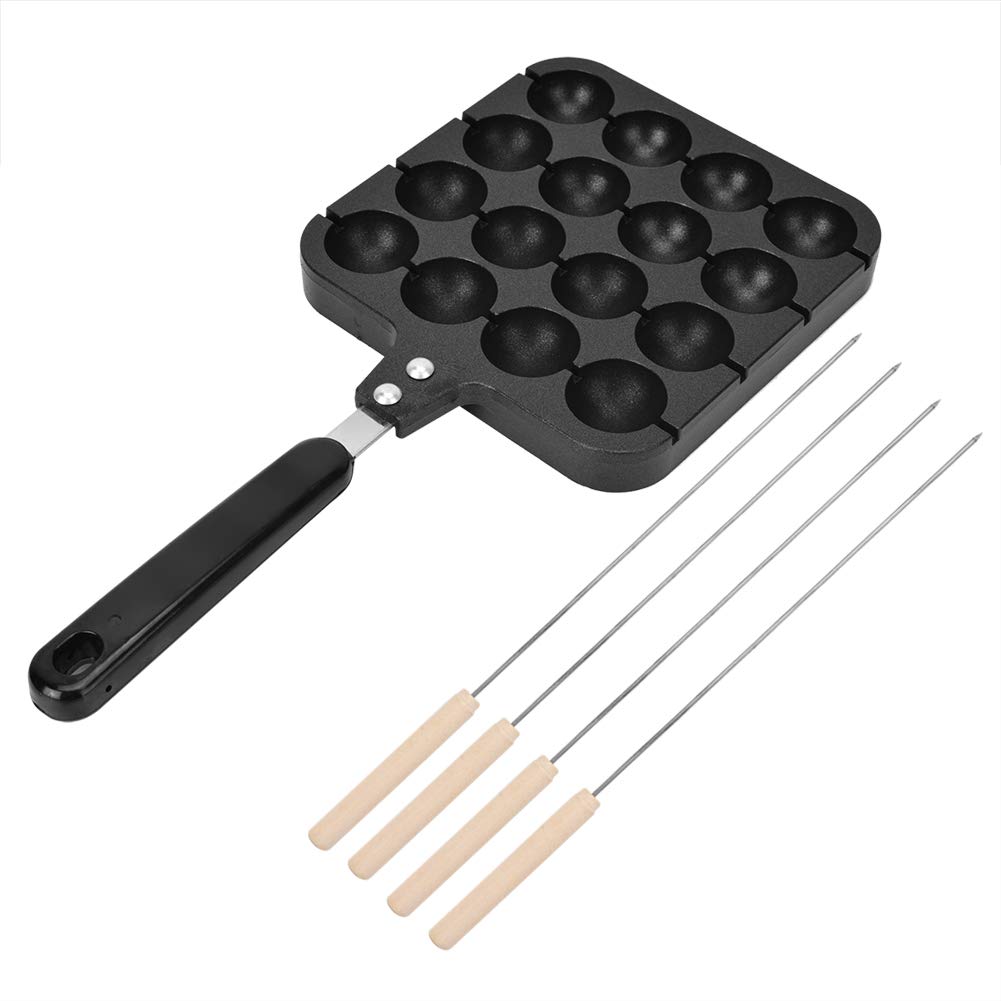 Takoyaki Grill Pan Plate, Non-Stick Solid Takoyaki Tray with 4 Baking Needle for Takoyaki and Round Pancakes