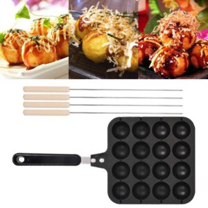 Takoyaki Grill Pan Plate, Non-Stick Solid Takoyaki Tray with 4 Baking Needle for Takoyaki and Round Pancakes