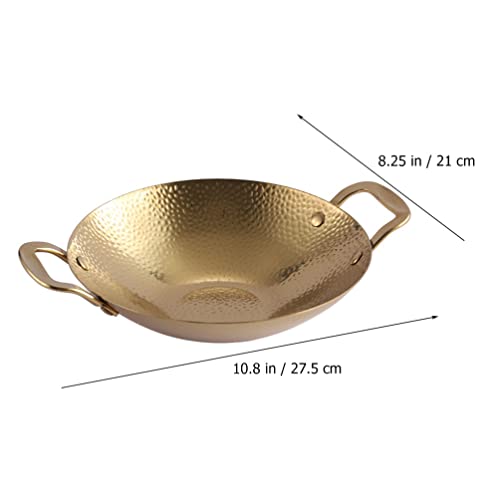 BESTonZON Stainless Steel Pan Wok Pan Stainless Steel Stir Fry Pan Flat Bottom Chinese Wok Scratch Proof Cooking Skillet Pot Cookware with 2 Handles For Gas Induction Gold 8in Stock Pot