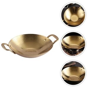 BESTonZON Stainless Steel Pan Wok Pan Stainless Steel Stir Fry Pan Flat Bottom Chinese Wok Scratch Proof Cooking Skillet Pot Cookware with 2 Handles For Gas Induction Gold 8in Stock Pot