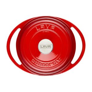 LAVA 3.7 Quarts Cast Iron Dutch Oven: Multipurpose Stylish Round Shape Dutch Oven Pot with Three Layers of Enamel Coated with Trendy Lid (Red)