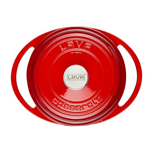 LAVA 3.7 Quarts Cast Iron Dutch Oven: Multipurpose Stylish Round Shape Dutch Oven Pot with Three Layers of Enamel Coated with Trendy Lid (Red)