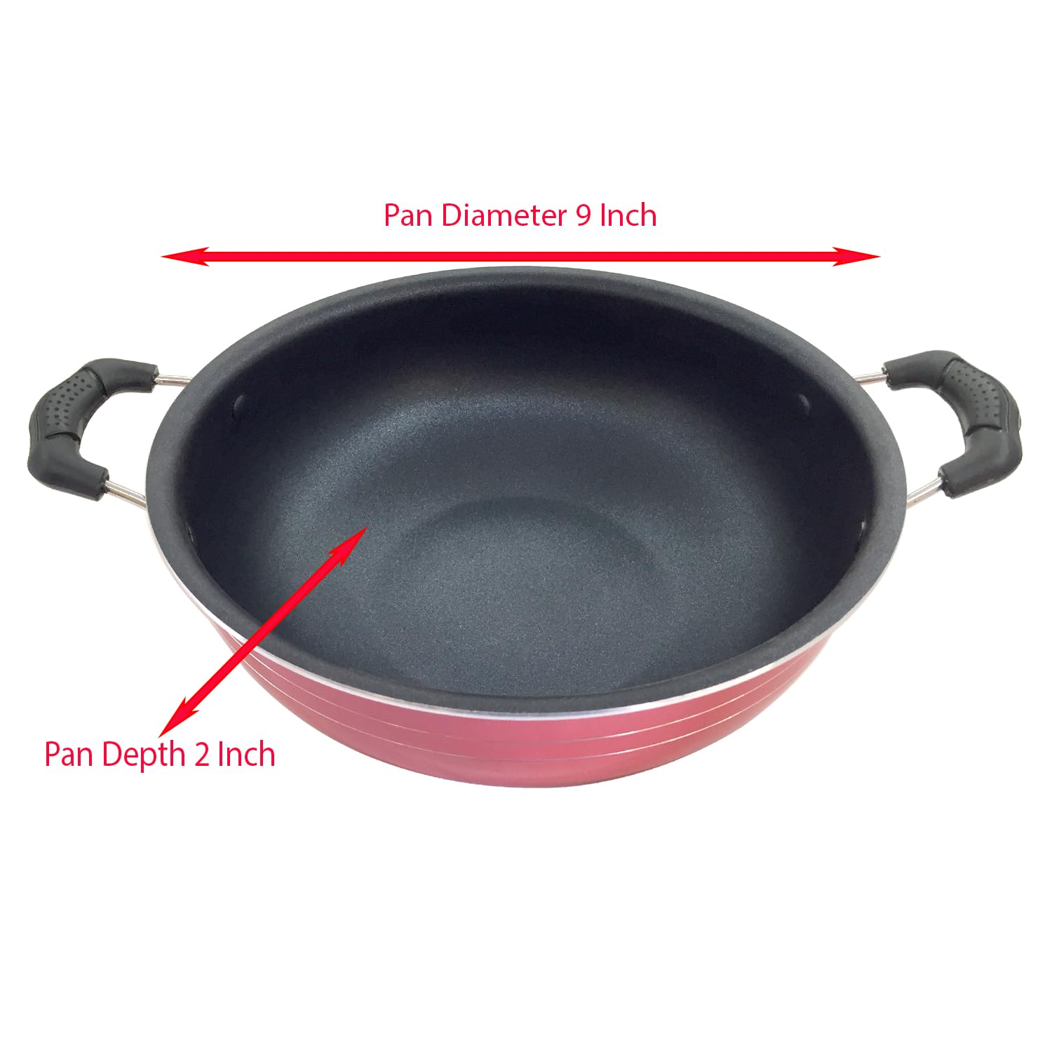 SRIYUG Aluminium Non Stick Coating Kadai Round Bottom Deep Fry Pan with Stainless Steel Lid Deep Fry Kadhai Non Stick Karhai Free Scrubber And Wooden Spatula. (2 Ltr)