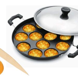 Big Christmas Gift Appam Patra Paniyaram Non Stick Pan, Nonstick Appam Pan, Appa Chetty Paniyaram Pan Patra, Non Stick Pan With Stainless Steel Lid