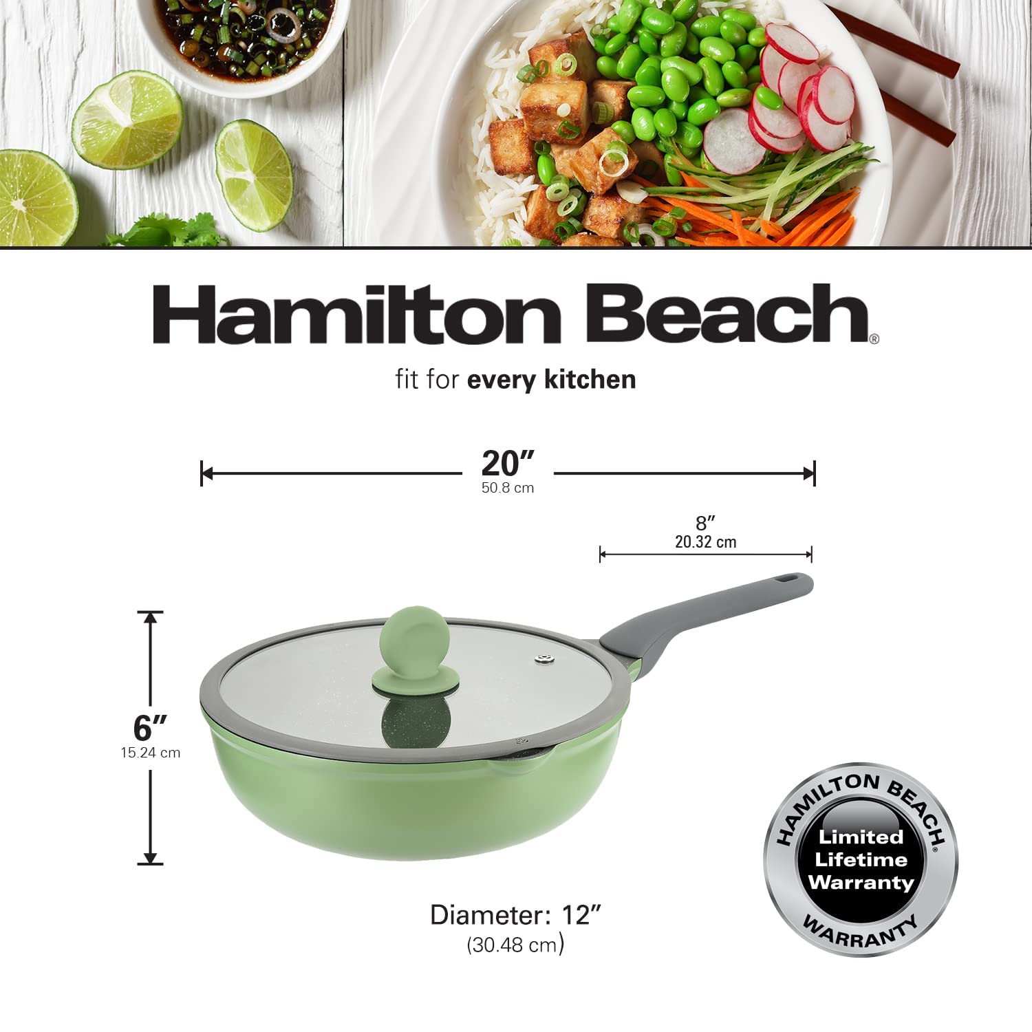 Hamilton Beach 5.5 Quart Dutch Oven Green with Marble Nonstick Coating,Die-Cast Aluminum Dutch Oven Pot Induction bottom, Gray Soft Touch Handle, Glass Lid with Silicone Rim for Cooking