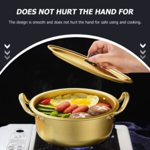 Housoutil Noodle Pot 1 Set Ramen Pot Korean Ramen Cooking Pot with Lid Spoon Chopsticks Traditional Aluminum Instant Ramyun Hot Pot for Home Kitchen Cookware Golden L Korean Cookware