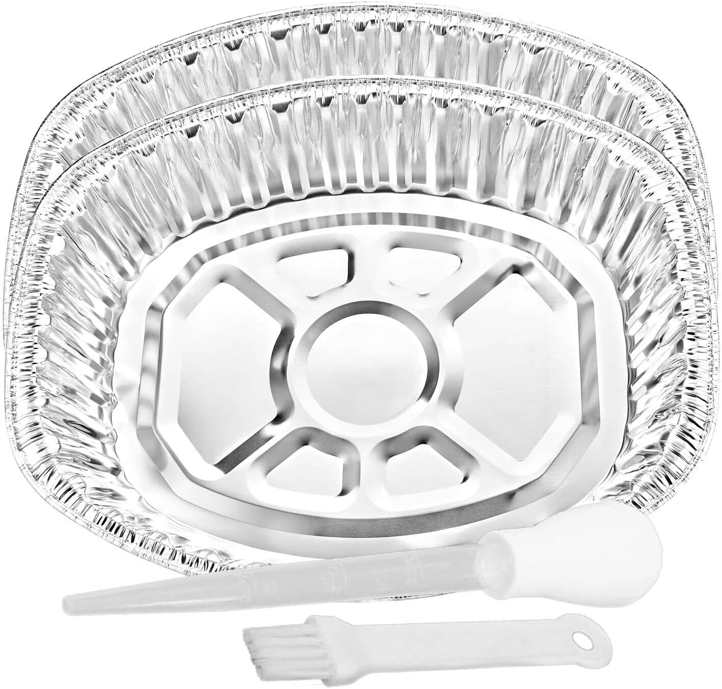 Nicole Fantini Extra Large Heavyduty Disposable Durable Turkey Roaster Aluminum Pans, Oval Shape for Chicken, Meat, Brisket, Roasting, Baking, Recyclable ALONG WITH ONE FREE 3PCS BASTING SET: 2 Pans