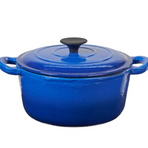 Servappetit Glazed Enamel Cast Iron Dutch Oven with Lid and Handles - 4.25-Quart - Cobalt