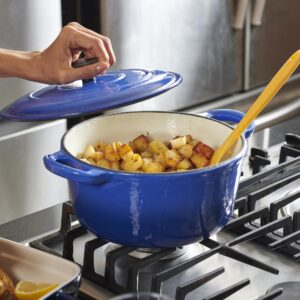 Servappetit Glazed Enamel Cast Iron Dutch Oven with Lid and Handles - 4.25-Quart - Cobalt