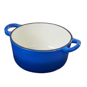 Servappetit Glazed Enamel Cast Iron Dutch Oven with Lid and Handles - 4.25-Quart - Cobalt