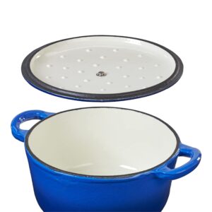 Servappetit Glazed Enamel Cast Iron Dutch Oven with Lid and Handles - 4.25-Quart - Cobalt