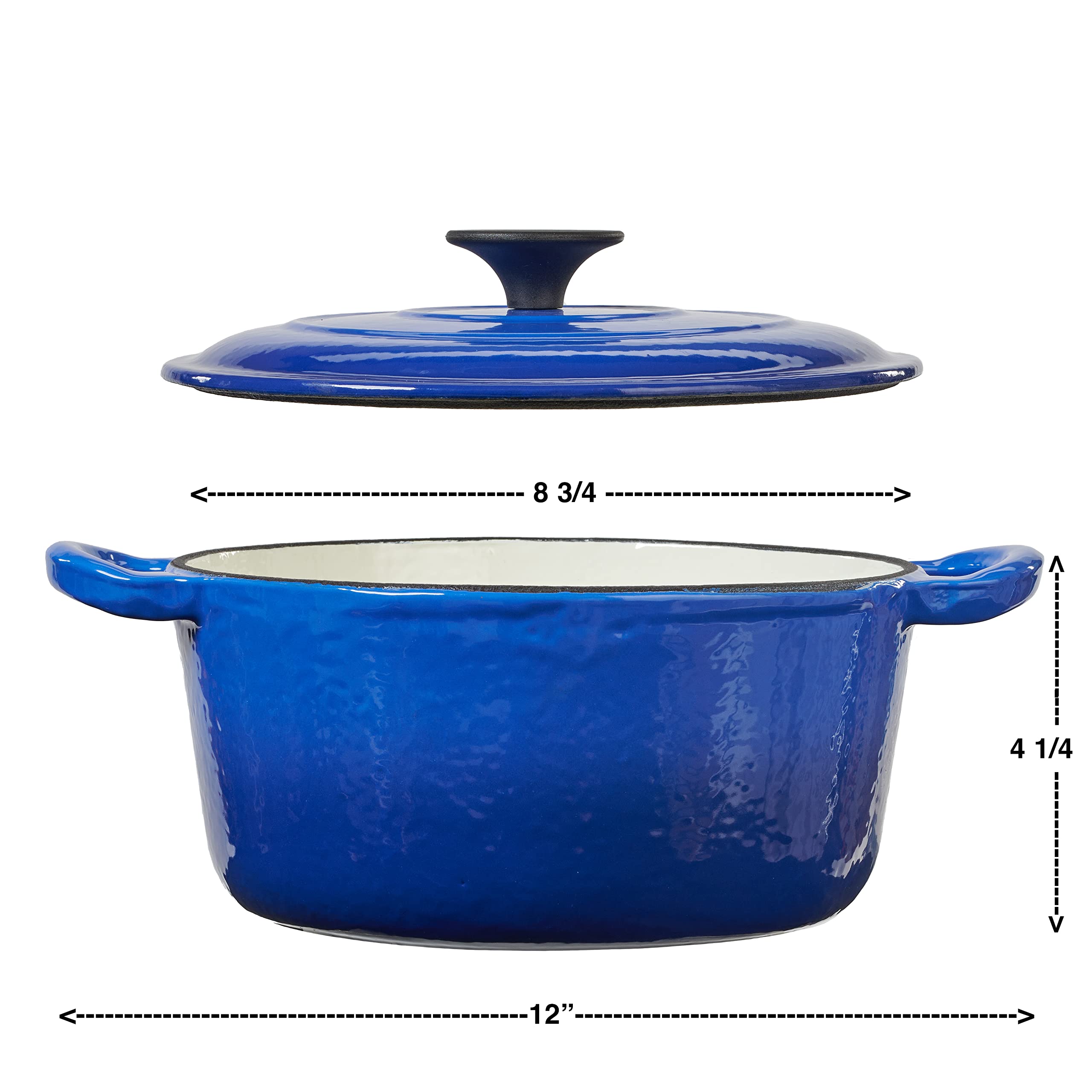 Servappetit Glazed Enamel Cast Iron Dutch Oven with Lid and Handles - 4.25-Quart - Cobalt