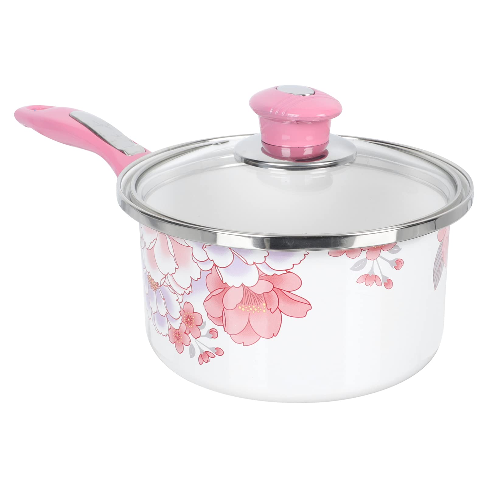 YARDWE Enamel Sauce Pan Non- Stick Milk Pot Pasta Cooking Pot Small Noodle Soup Pot Enamelware Pot Enamel Cookware with Lid