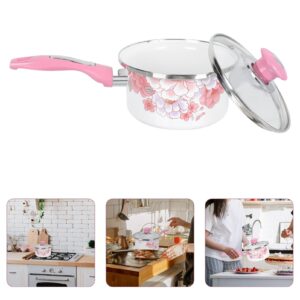 YARDWE Enamel Sauce Pan Non- Stick Milk Pot Pasta Cooking Pot Small Noodle Soup Pot Enamelware Pot Enamel Cookware with Lid