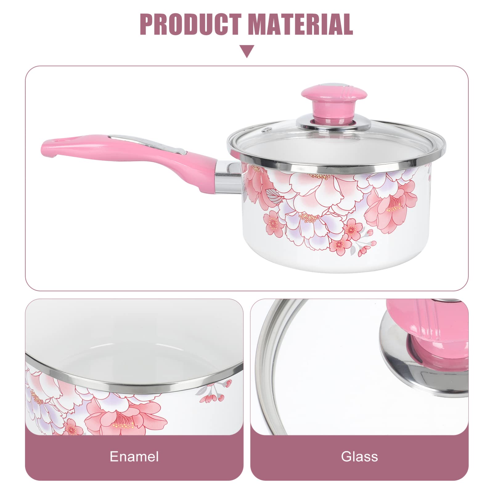 YARDWE Enamel Sauce Pan Non- Stick Milk Pot Pasta Cooking Pot Small Noodle Soup Pot Enamelware Pot Enamel Cookware with Lid