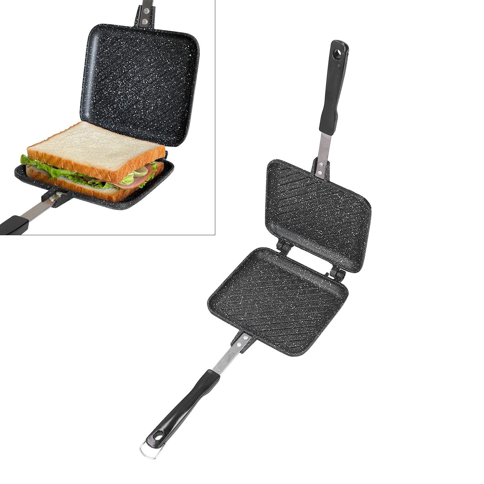 Double Sided Frying Pan, Stovetop Sandwich Maker Pan Aluminum Flip Pan Sandwich Panini Maker Pan for Home Kitchen