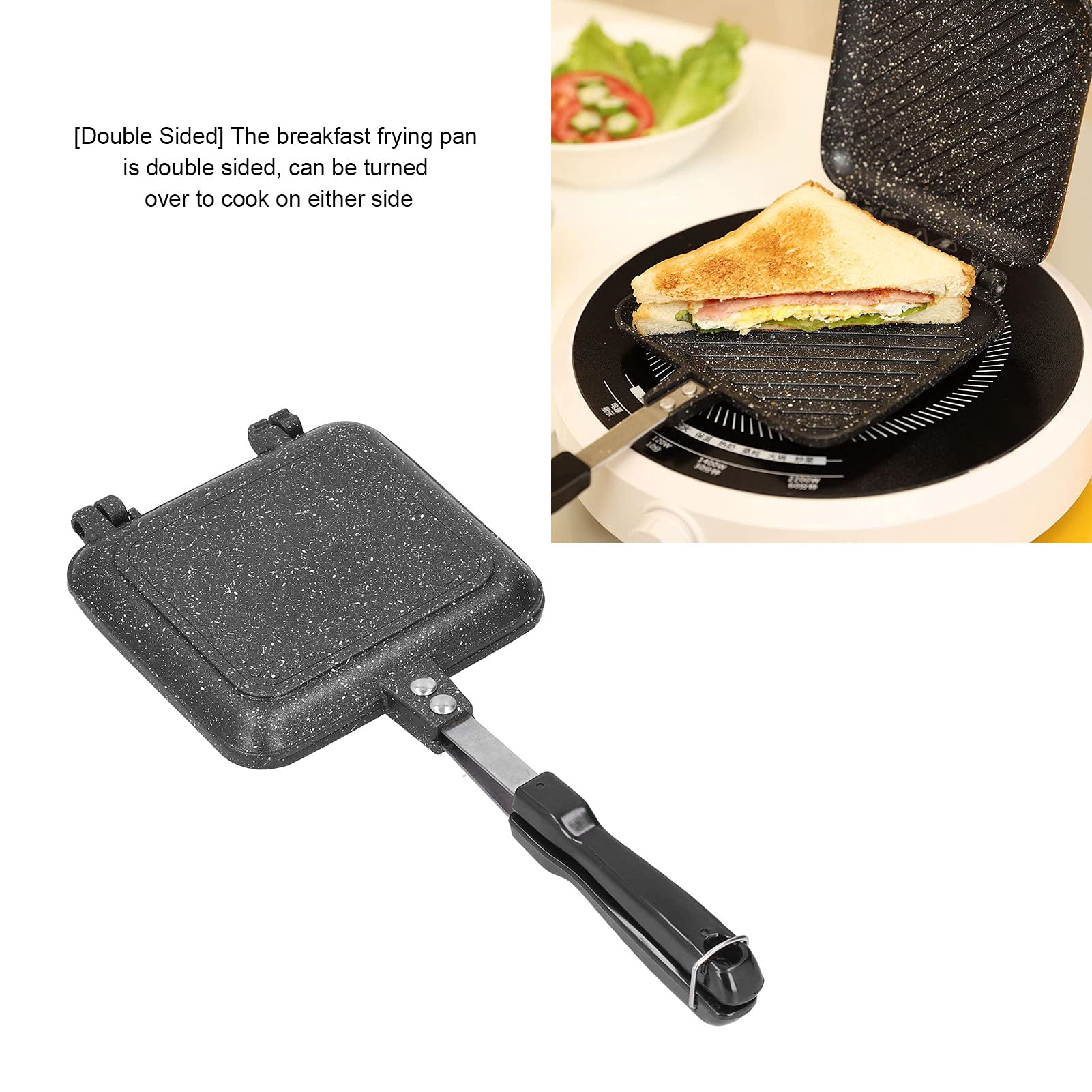 Double Sided Frying Pan, Stovetop Sandwich Maker Pan Aluminum Flip Pan Sandwich Panini Maker Pan for Home Kitchen