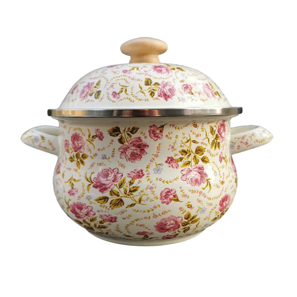 Hemoton 1pc Enamel Amphora Soup Pot Ceramic Cookware Chinese Casserole Pot Nonstick Household Stew Pot Cooking Pot for Stove Top Saucepan with Lid Practical Pot Printing Kitchen Supplies