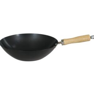 Dexam 12108411 Non Stick Carbon Steel Wok With Wood Handle 27cm/10.5 -inch, Black (Non-stick Coating)