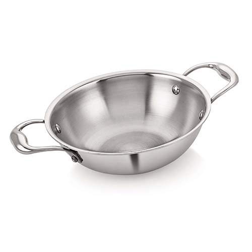 SRIYUG Tripple with Stainless Steel Deep Kadhai Cookware Triply Stainless Steel Wok Pan With Glass Lid