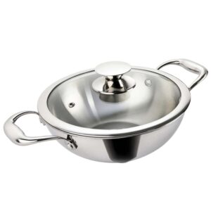 SRIYUG Tripple with Stainless Steel Deep Kadhai Cookware Triply Stainless Steel Wok Pan With Glass Lid