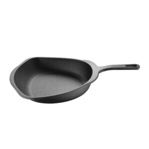 MasterPRO Pre-Seasoned Cast Iron Skillet - Unique Cooking, Saute and Frying Pan for Indoor and Outdoor Use – BBQ Grill, Fire, Oven Safe Camping Cookware, 11” Griddle, Black