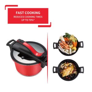 swiflon 5.8 Quart Nonstick Cast Aluminum Stock Pot, Cooking Pot with Easy Lock Low Pressure Lid, with Stainless Induction Base