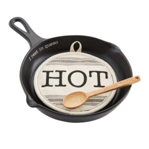 mud pie queso skillet set, 11 1/2" x 8" | spoon 5 1/2" | holder 7 1/2" x 7 1/2", black