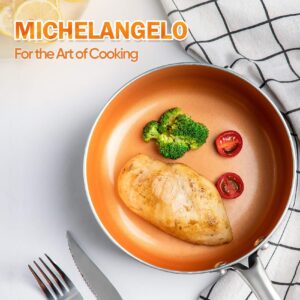 MICHELANGELO 8 Inch + 10 Inch +12 Inch Frying Pan Set, Copper Frying Pan Set with Lid, 8"+10"+12''