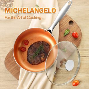 MICHELANGELO 8 Inch + 10 Inch +12 Inch Frying Pan Set, Copper Frying Pan Set with Lid, 8"+10"+12''