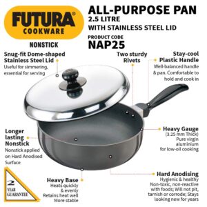 Futura Non Stick 9-Inch All Purpose Frying Pan with Stainless Steel Lid, 2.5-Liter