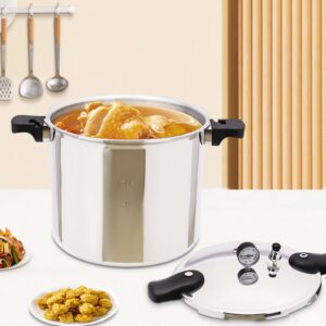 Thickened Explosion-Proof Pressure Cooker, 22L/23Qt 90Kpa 12.6x11.02" Aluminium Alloy+Bakelite Polished Cylindrical Pressure Tank with Steam Gauge for Kitchen Steaming and Stewing