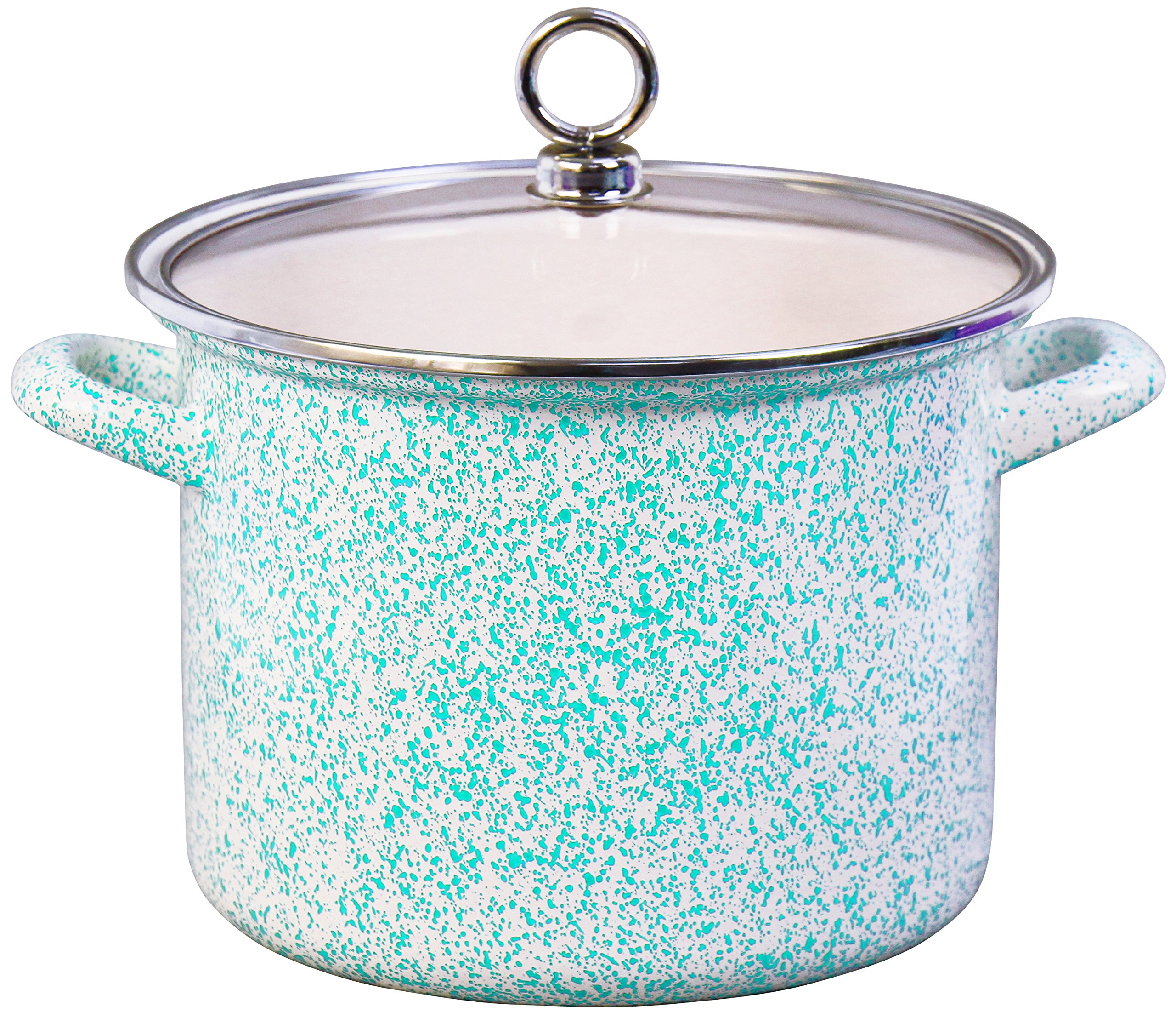 Calypso Basics by Reston Lloyd Enamel Stock Pot with Glass Lid, 1.5 quart, Turquoise/White Marble