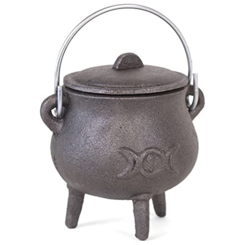 Something Different Cast Iron Cauldron with Triple Moon Design, Metal, Black, 7.5 x 6.3 x 11 cm