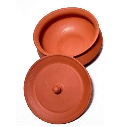 Export Quality Terracotta Clay Curd Pots 500 ml, Brown Handi with Lid (Biryani Handi, Dahi Handi) (Earthenware, Induction Bottom) 1200ML (Pack of 1), 18 x 18 x 15 cm