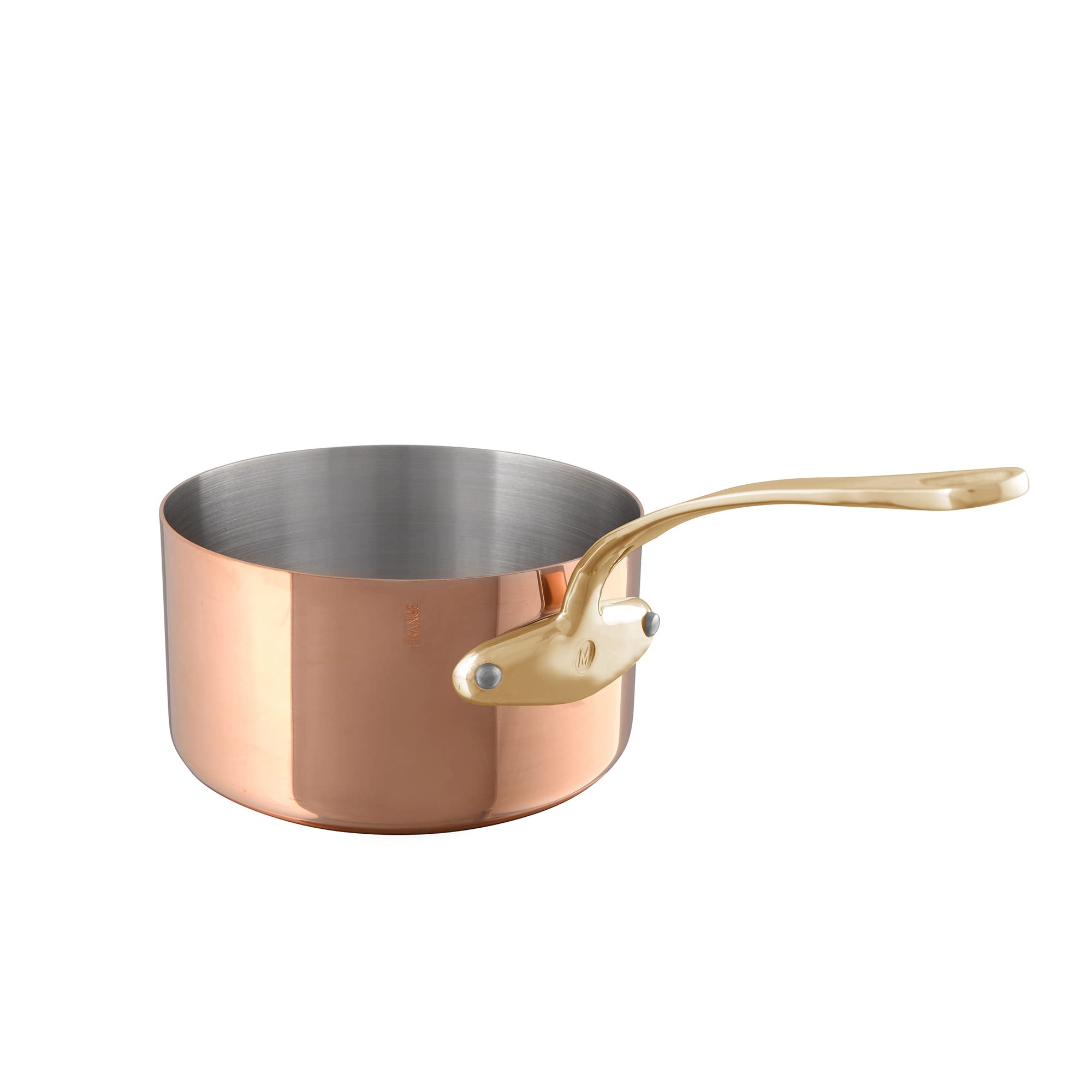 Mauviel M'200 B 2mm Polished Copper & Stainless Steel Sauce Pan With Brass Handles, 3.4-qt, Made in France