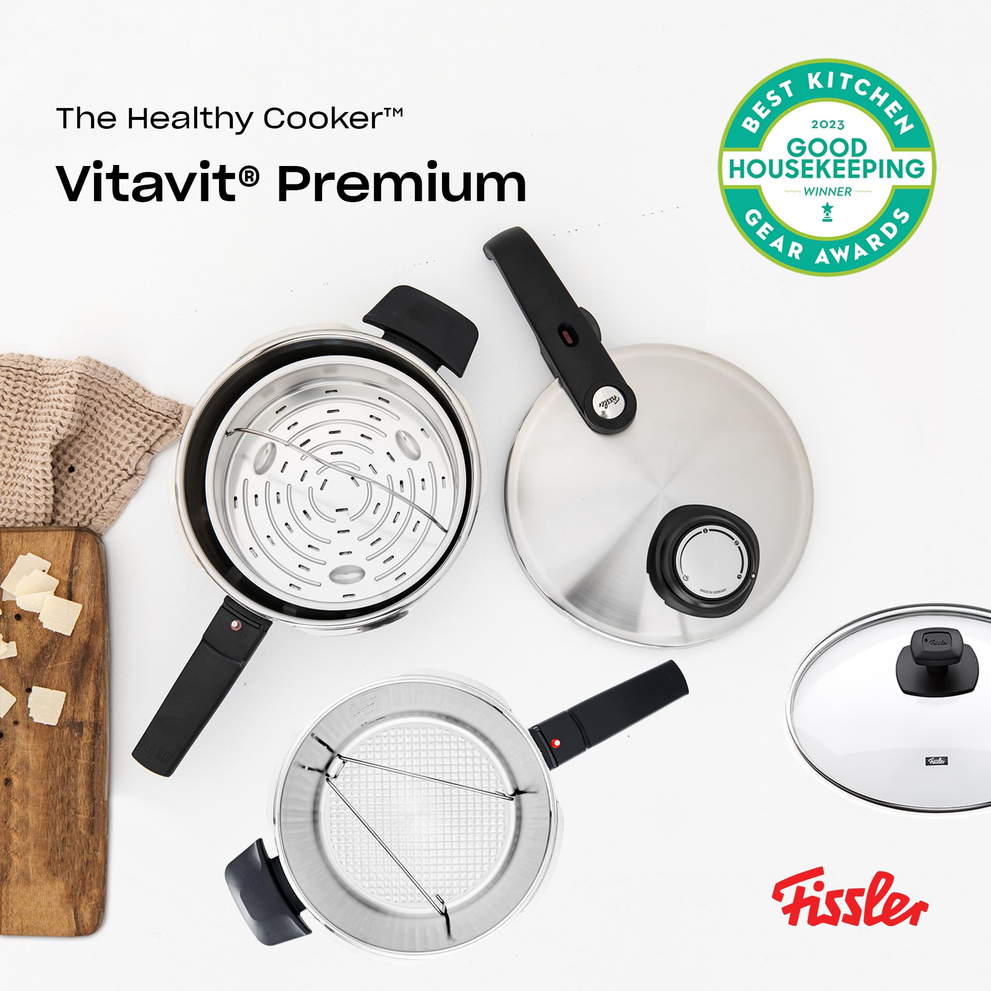 Fissler Vitavit Premium Pressure Cooker Set with Steamer Insert, 3.7 Quarts & 6.3 Quarts