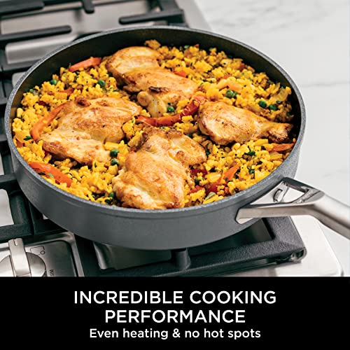 Ninja ZEROSTICK Premium Cookware 26cm Sauté Pan with Glass Lid, Long Lasting, Non-Stick, Hard Anodised Aluminium, Induction Compatible, Oven Safe to 260°C, Grey C30126UK