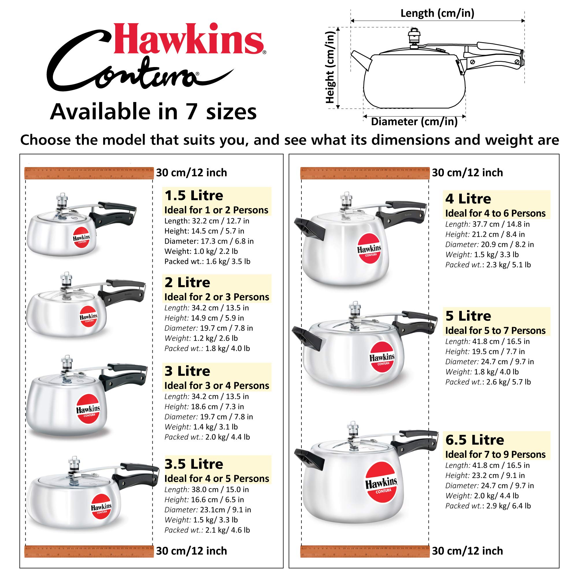 Hawkins Contura Pressure Cooker, 6-1/2-Litre New Shape