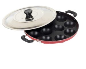 sriyug non stick appam maker 12 cavity appam patra pan with 2 side handle and stainless steel lid