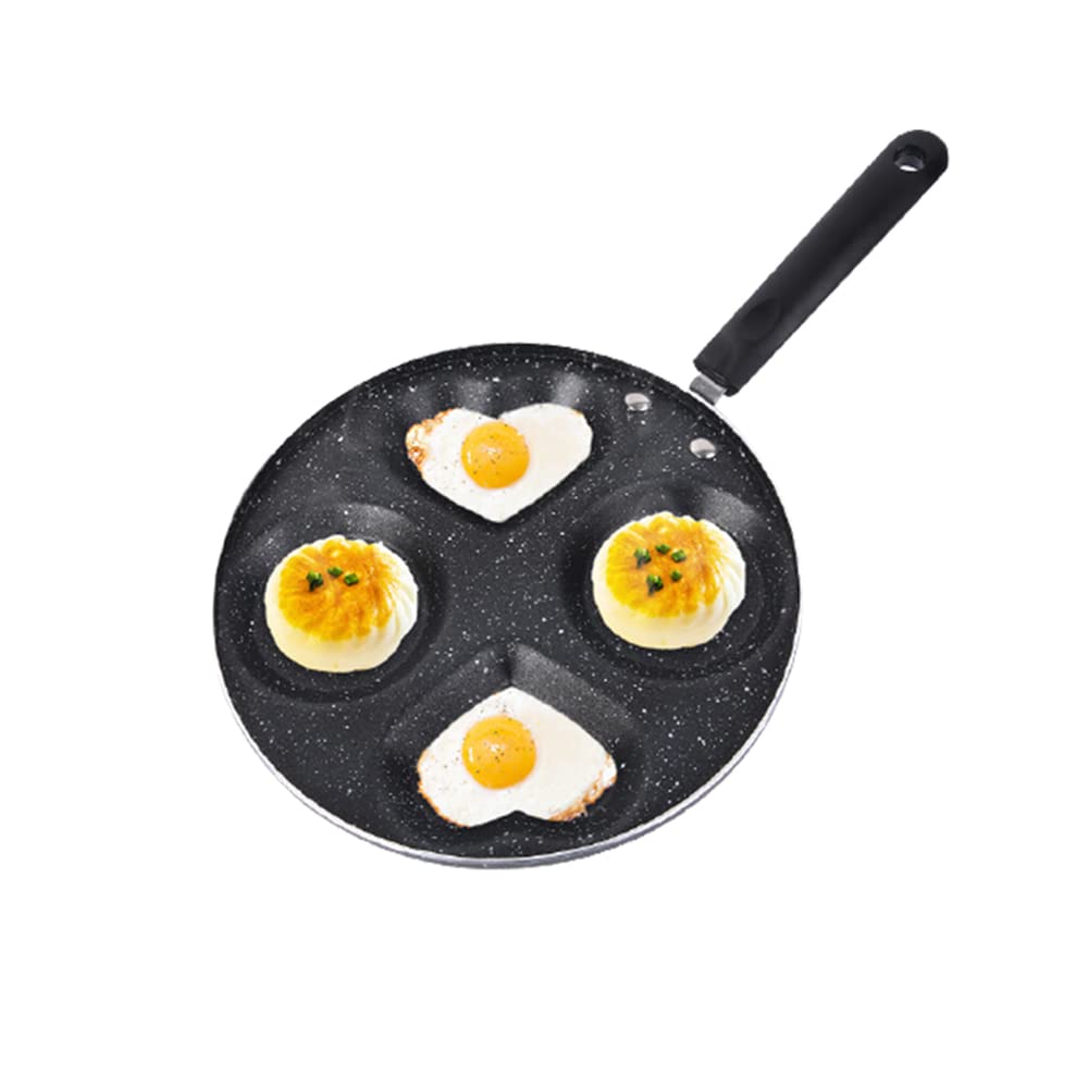 JIEQIJIAJU Egg Frying Pan 4 Cup, Nonstick Pancake Pan Heart Shape Egg Cooker Pan Blini Griddle Crepe Pan Silver Dollar Pancake Maker for Frying Eggs, Burgers, Bacon, 100% PFOA Free Coating