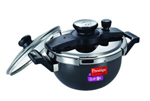 prestige clip on hard anodized aluminum kadai pressure cooker with glass lid, 3.5-liters