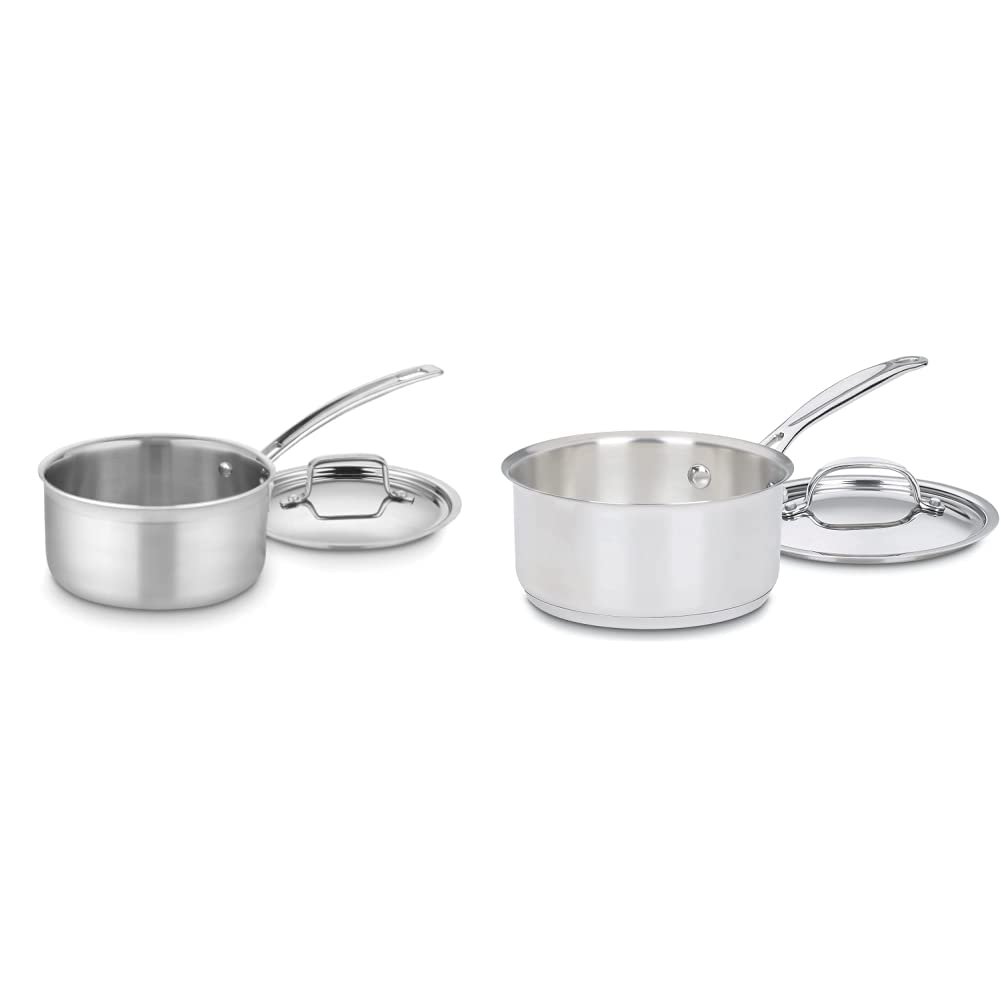 Cuisinart MCP19-18N Multiclad Pro Triple Ply 2-Quart Skillet, Saucepan w/Cover & 719-16 1.5-Quart Chef's-Classic-Stainless-Cookware-Collection, Saucepan w/Cover