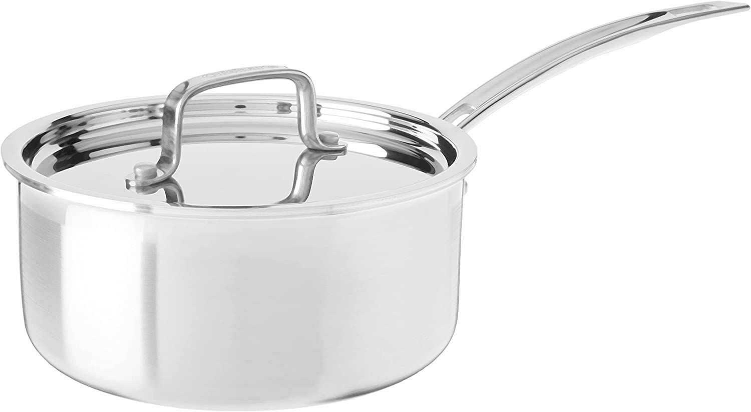 Cuisinart MCP19-18N Multiclad Pro Triple Ply 2-Quart Skillet, Saucepan w/Cover & 719-16 1.5-Quart Chef's-Classic-Stainless-Cookware-Collection, Saucepan w/Cover