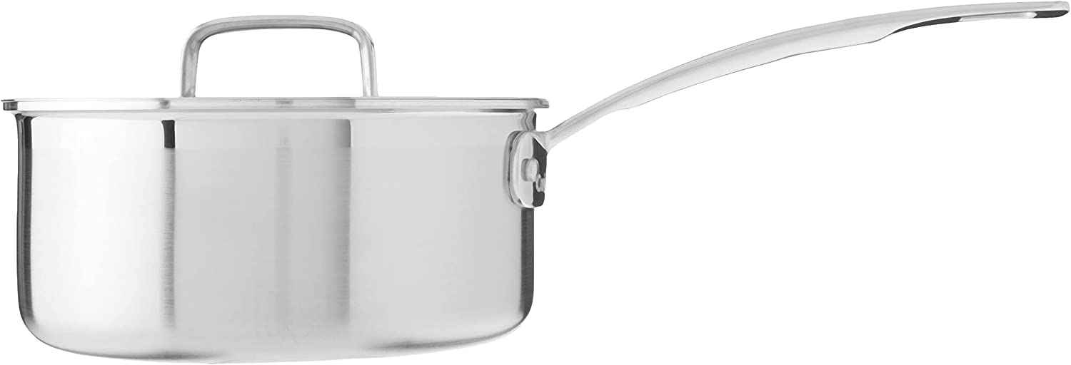 Cuisinart MCP19-18N Multiclad Pro Triple Ply 2-Quart Skillet, Saucepan w/Cover & 719-16 1.5-Quart Chef's-Classic-Stainless-Cookware-Collection, Saucepan w/Cover