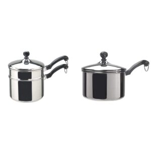 farberware classic stainless series 2-quart covered double boiler & classic stainless steel 2-quart covered saucepan - - silver