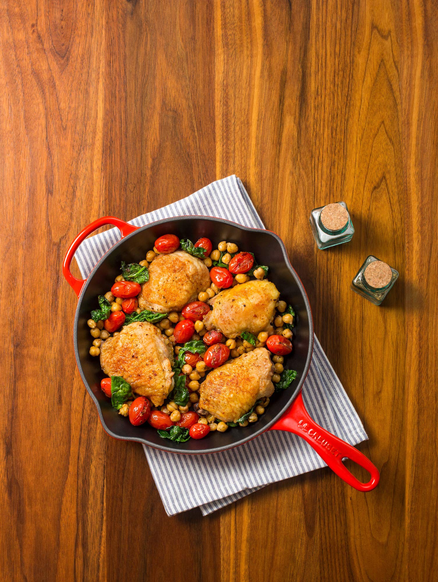 Le Creuset Enameled Cast Iron Signature Iron Handle Skillet, 10.25" (1-3/4 qt.), Cerise & Nylon Brush, 3 1/4", Cerise