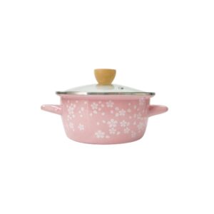 tjlss enamel soup pot with lid household milk pot noodle pot binaural cherry blossom powder